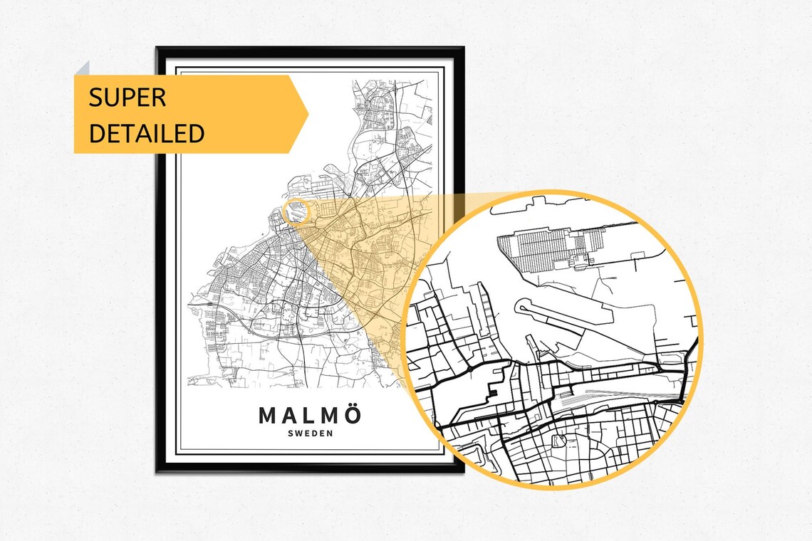 Printable Map of Malmö Sweden Malmo Instant Download City | Etsy