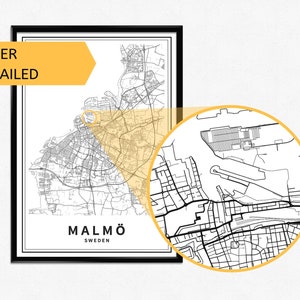 Printable Map of Malmö, Sweden Malmo Instant Download City Map Wall Art ...