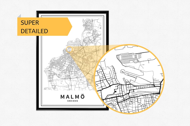Printable Map of Malmö Sweden Malmo Instant Download City | Etsy