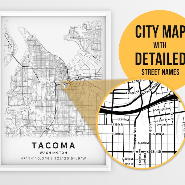Tacoma Map - Etsy
