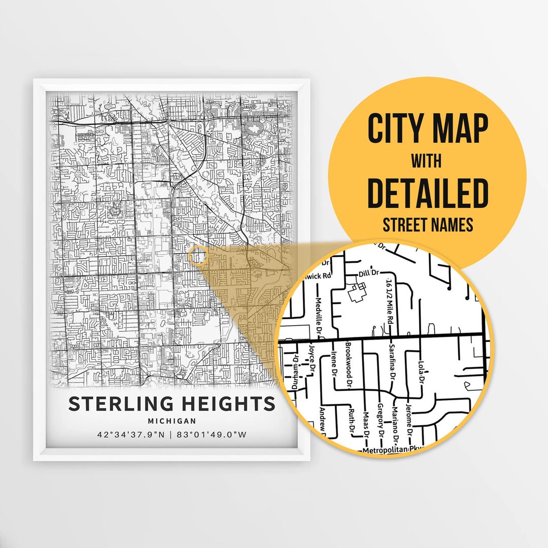 Printable Map of Sterling Heights, Michigan, USA With Street Names ...