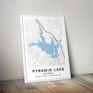 Printable Map of Pyramid Lake, California, US - Instant Download \ Lake ...