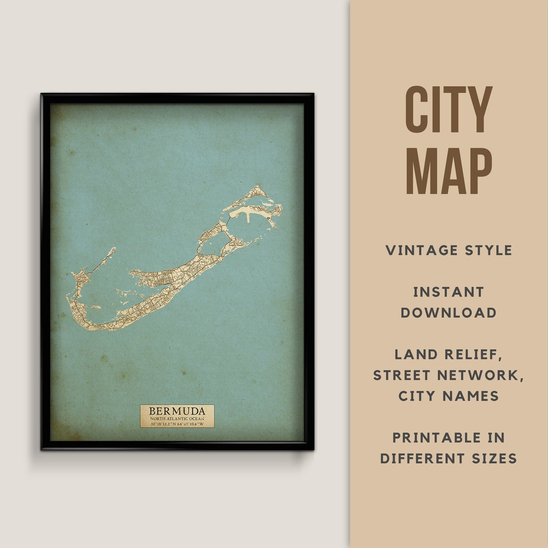 Printable Vintage Map of Bermuda, Atlantic Ocean, Hamilton - Instant ...