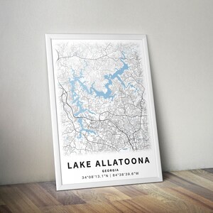 Printable Map of Lake Allatoona, Etowah River Georgia, US - Instant ...