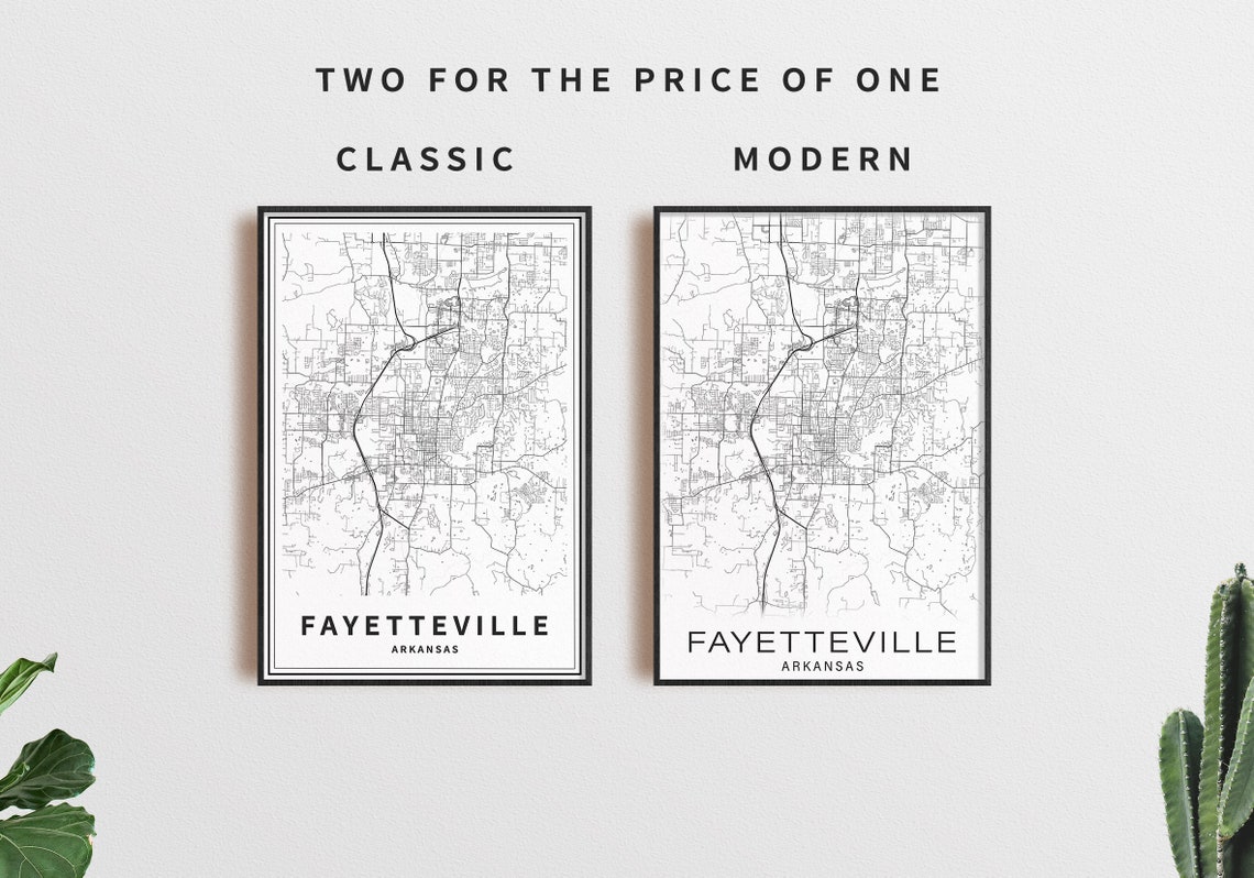 Printable Map of Fayetteville AR Map Print Arkansas USA City - Etsy