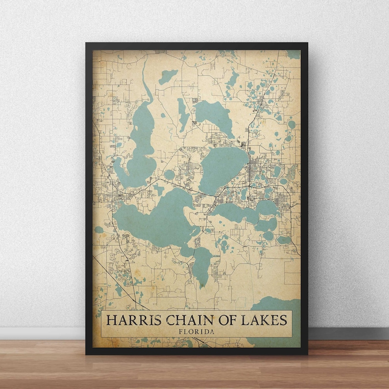 Vintage Style Map of Harris Chain of Lakes Florida USA | Etsy