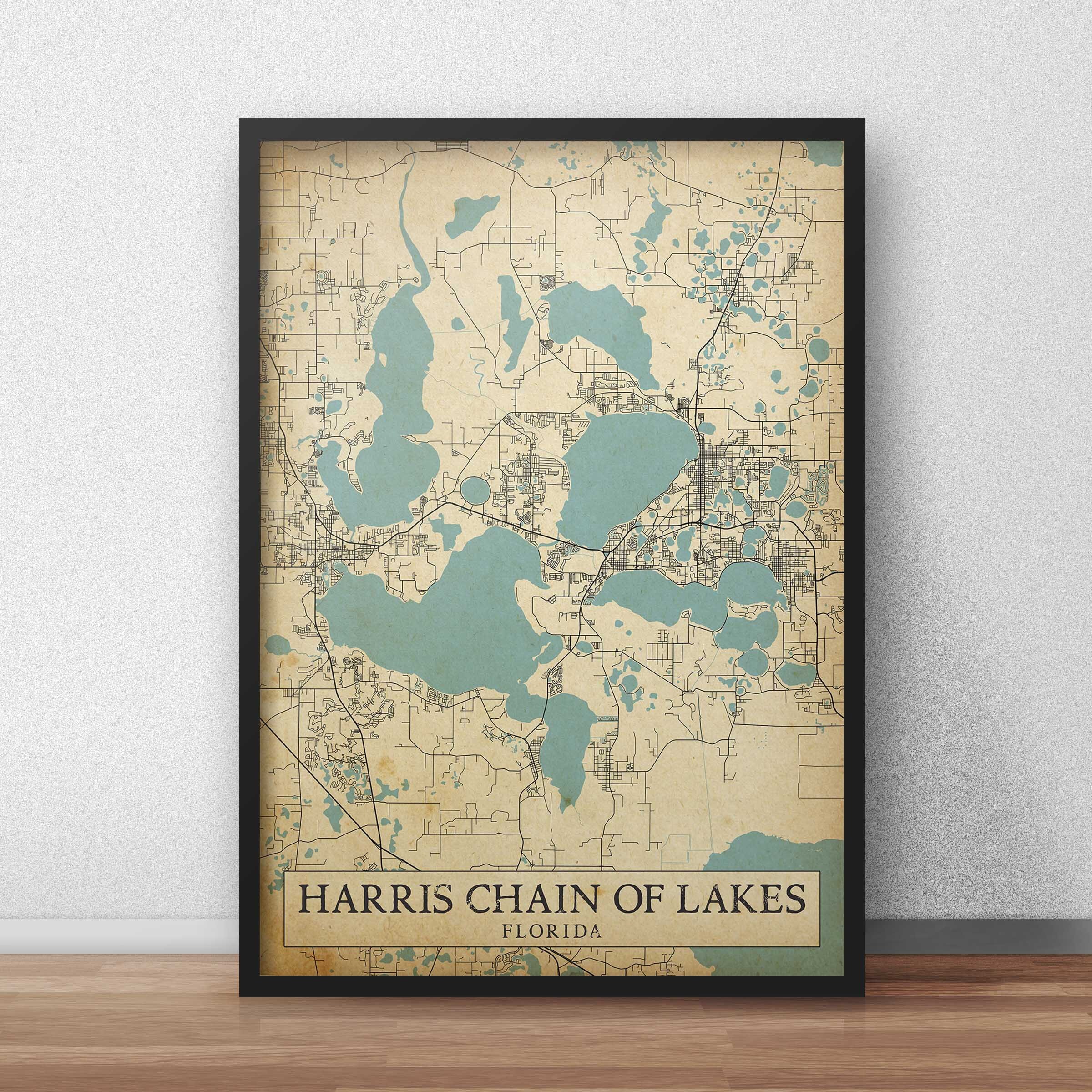 Vintage Style Map of Harris Chain of Lakes Florida USA | Etsy