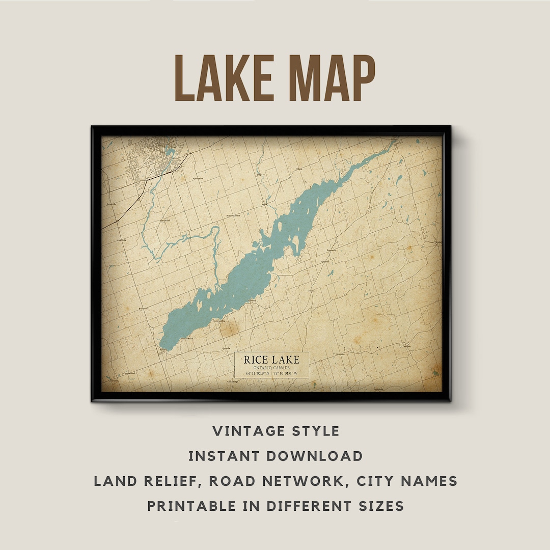 Vintage Style Map of Rice Lake, Ontario, Canada With City Names ...