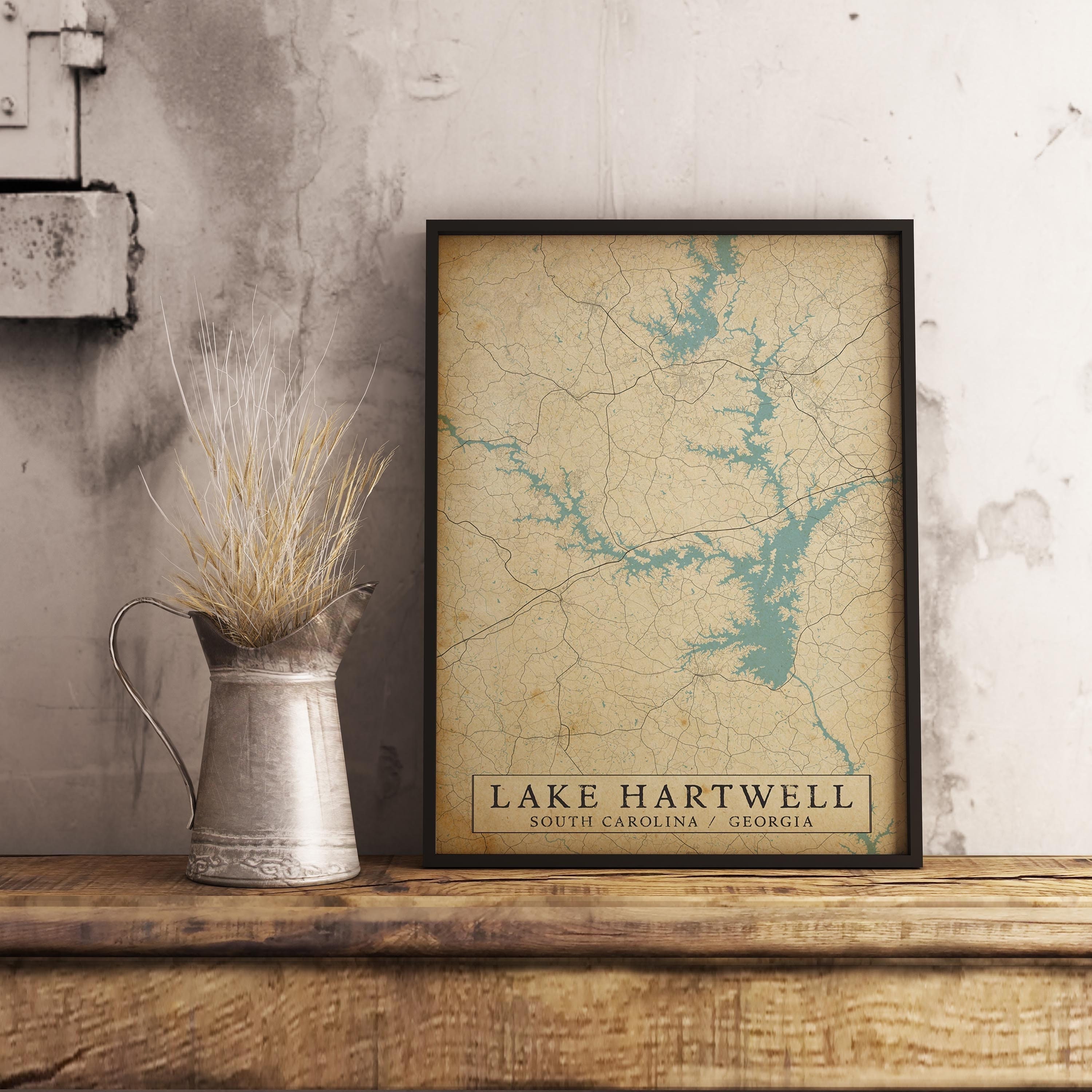Vintage Style Map of Lake Hartwell Georgia and South Carolina | Etsy