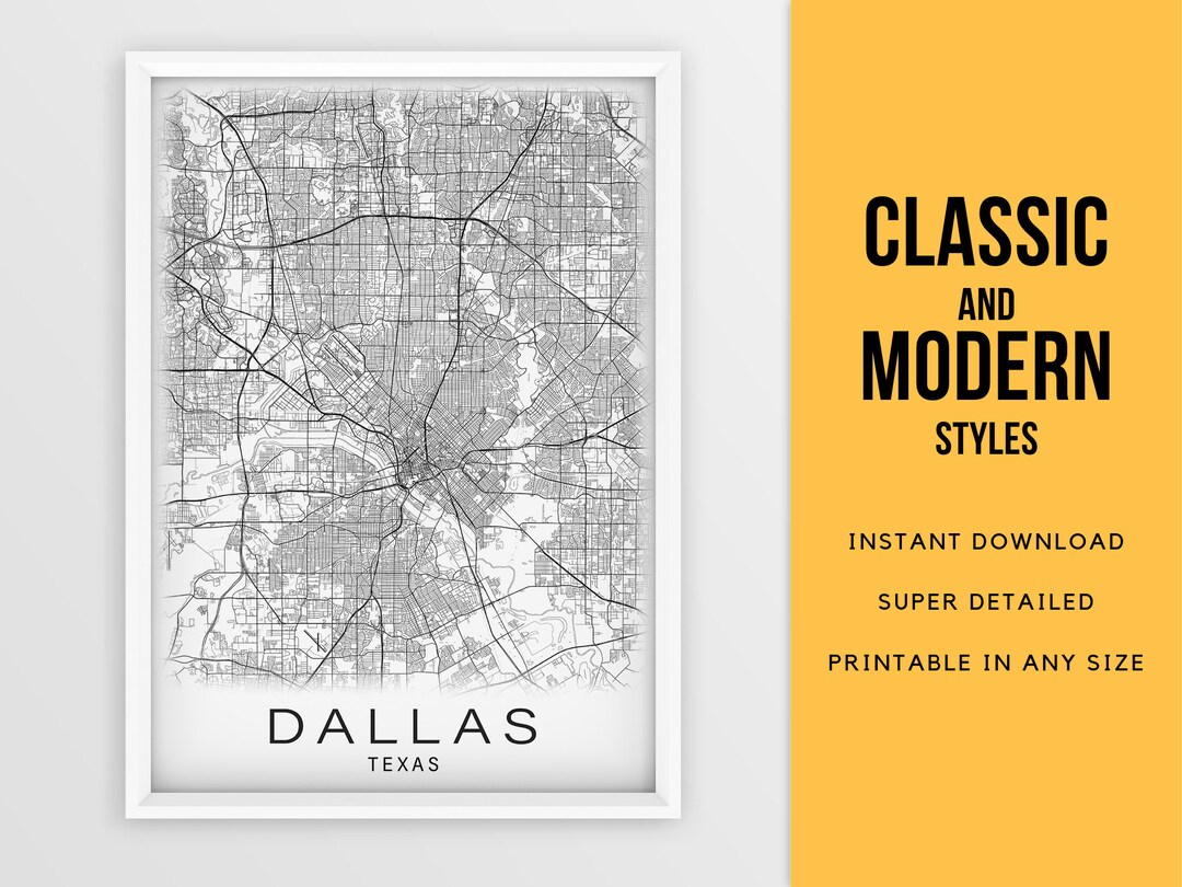 Printable Map of Dallas TX Map Print, Texas USA City Map Instant ...