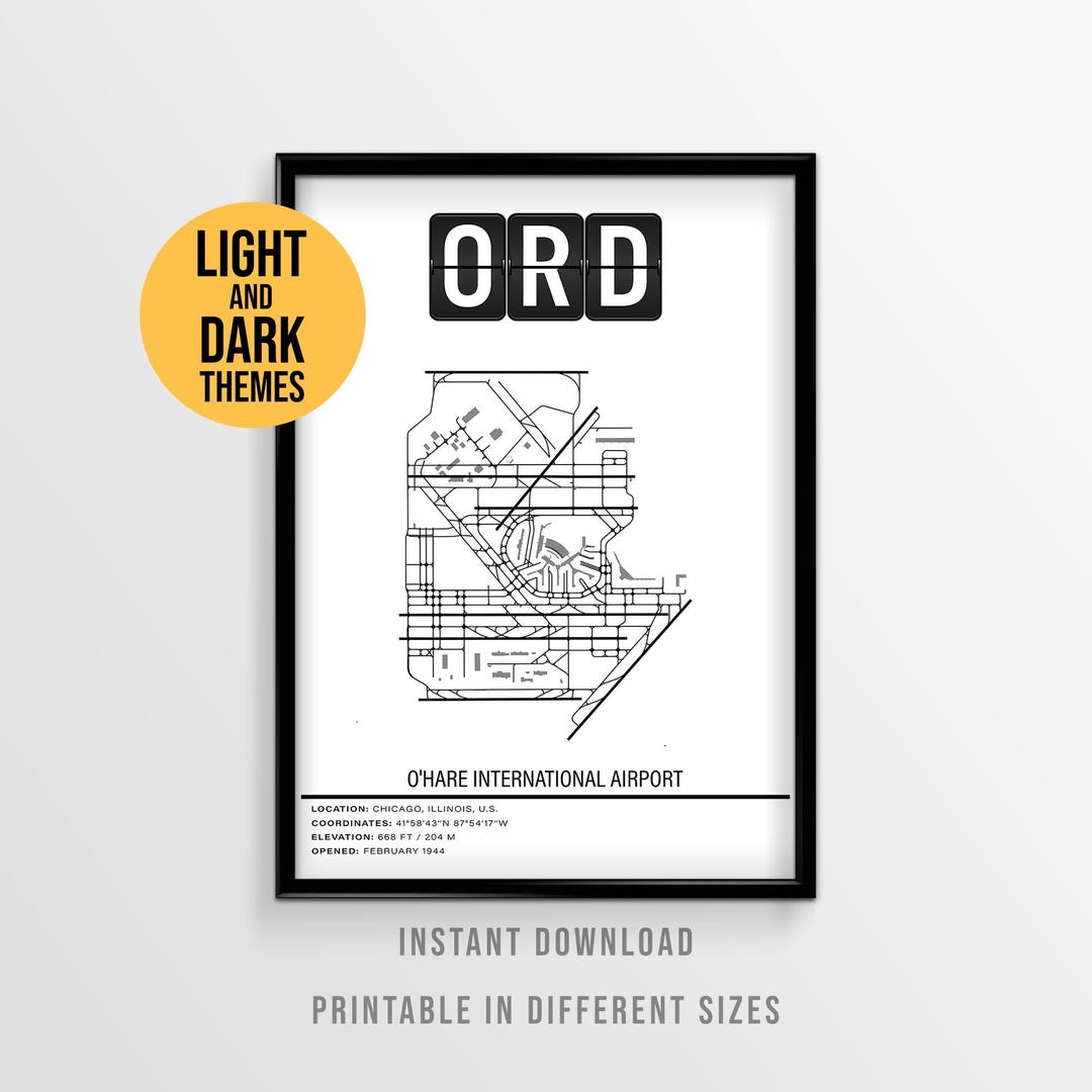 Chicago O'hare International Airport Poster, ORD Runway Layout ...
