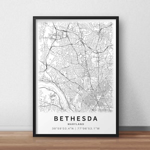 Printable Map of Bethesda, Maryland, USA With Street Names Instant ...