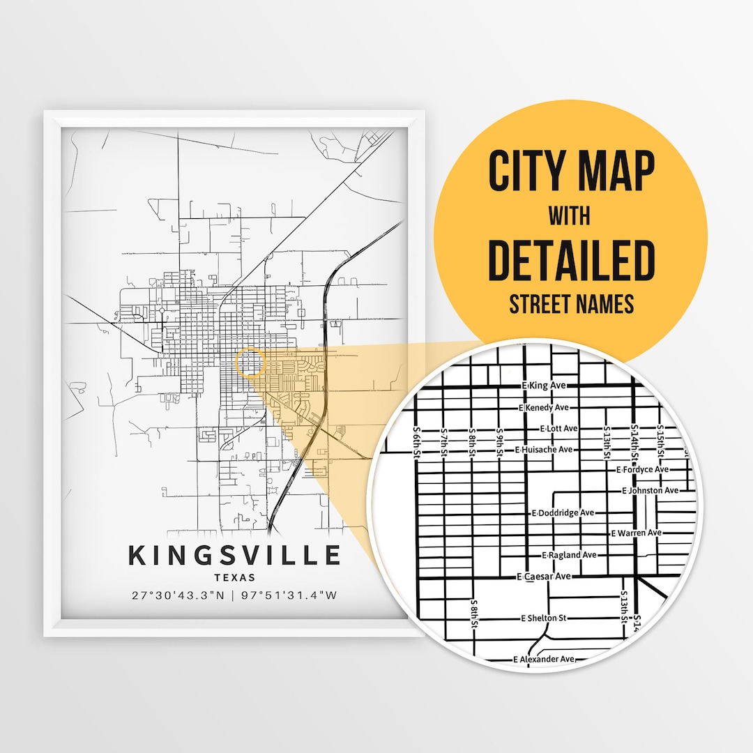 Printable Map of Kingsville, Texas, USA With Street Names - Instant ...