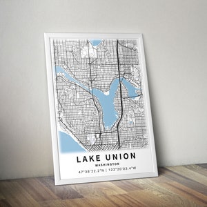 Printable Map of Lake Union, Seattle, Washington, US Instant Download ...