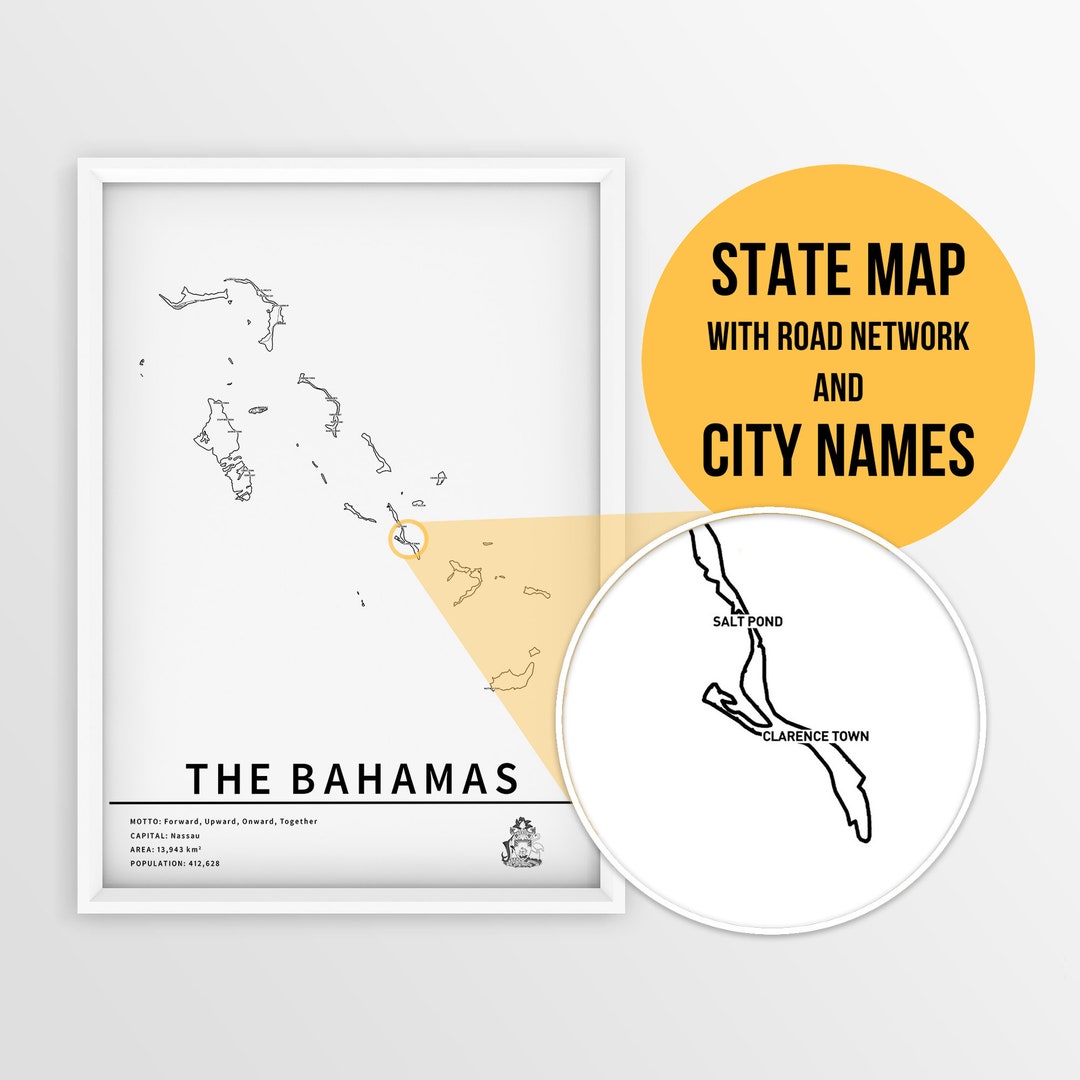 Printable Map of the Bahamas With City Names and Roads - Instant ...