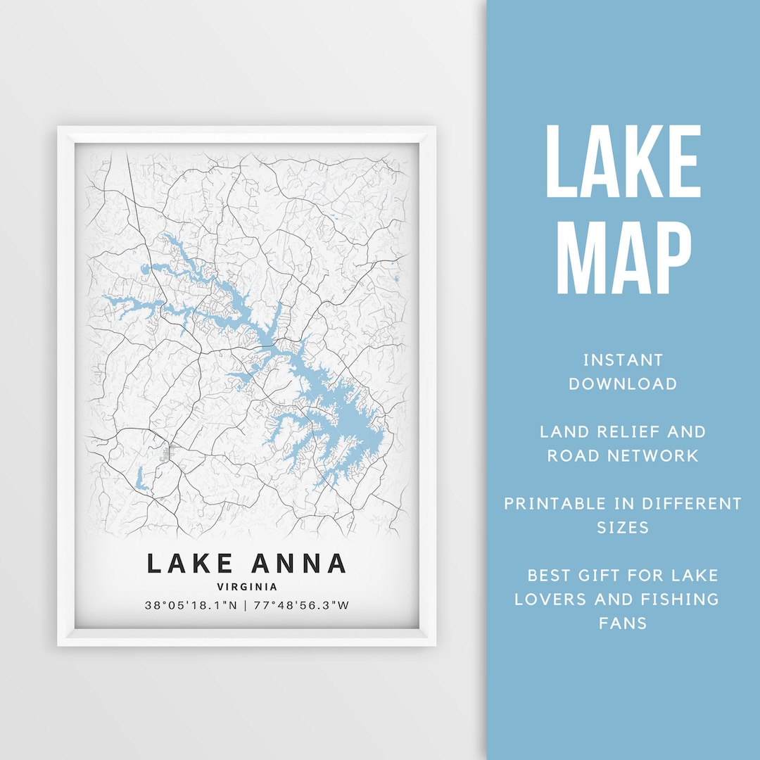 Printable Map of Lake Anna, Virginia - Instant Download \ Lake Map ...