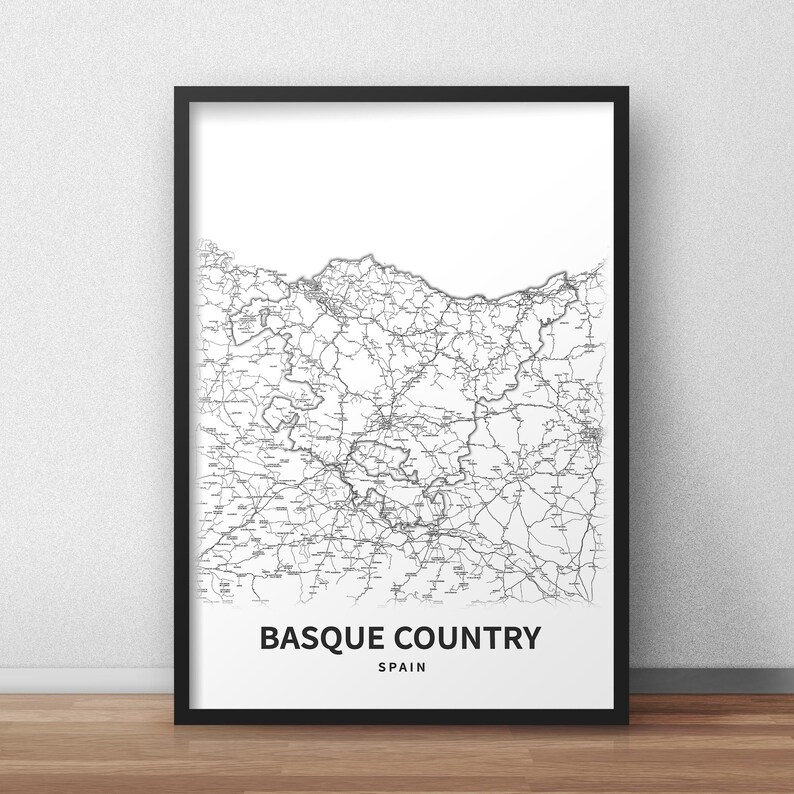 Basque Country Map Poster, Printable Spain Road Map With City Names ...