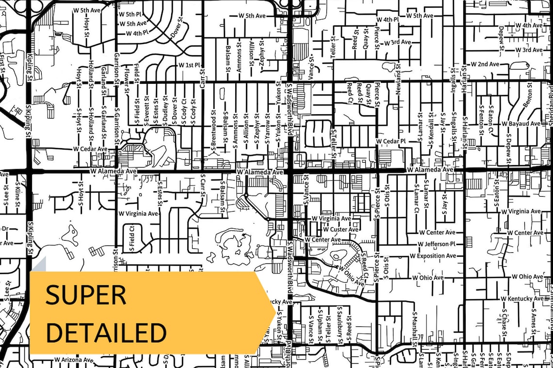 Printable Map of Lakewood CO Colorado USA With Street Names - Etsy