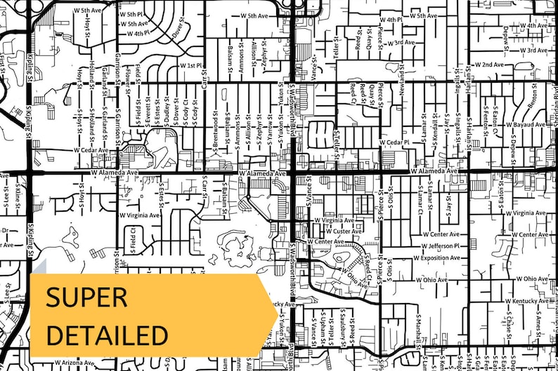 Printable Map of Lakewood CO Colorado USA With Street Names - Etsy