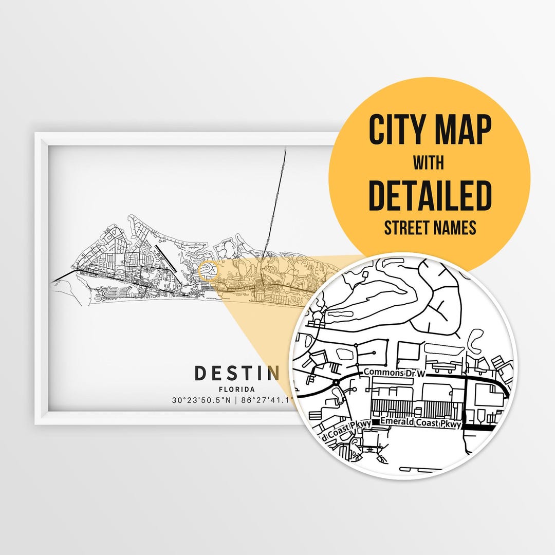 Printable Map of Destin, Florida With Street Names - Instant Download ...
