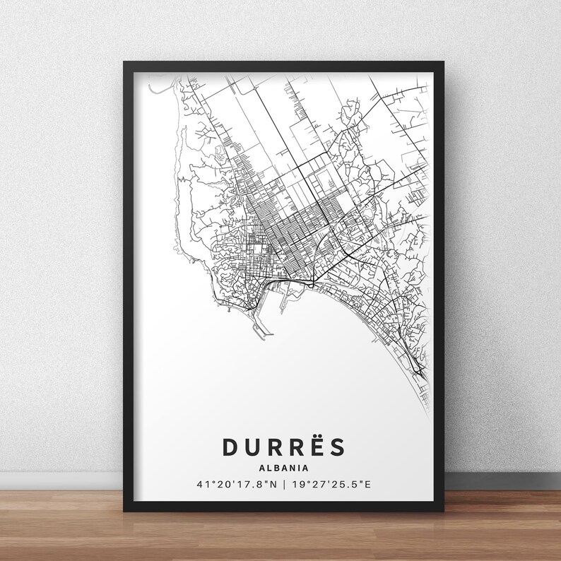 Durrës Albania Map With Street Names, Printable Durrës City Poster ...