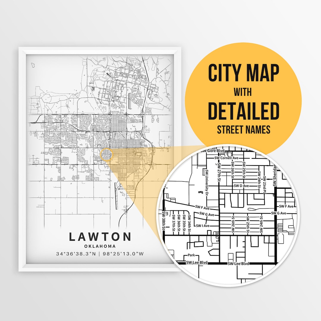 Printable Map of Lawton, Oklahoma, USA With Street Names - Instant ...