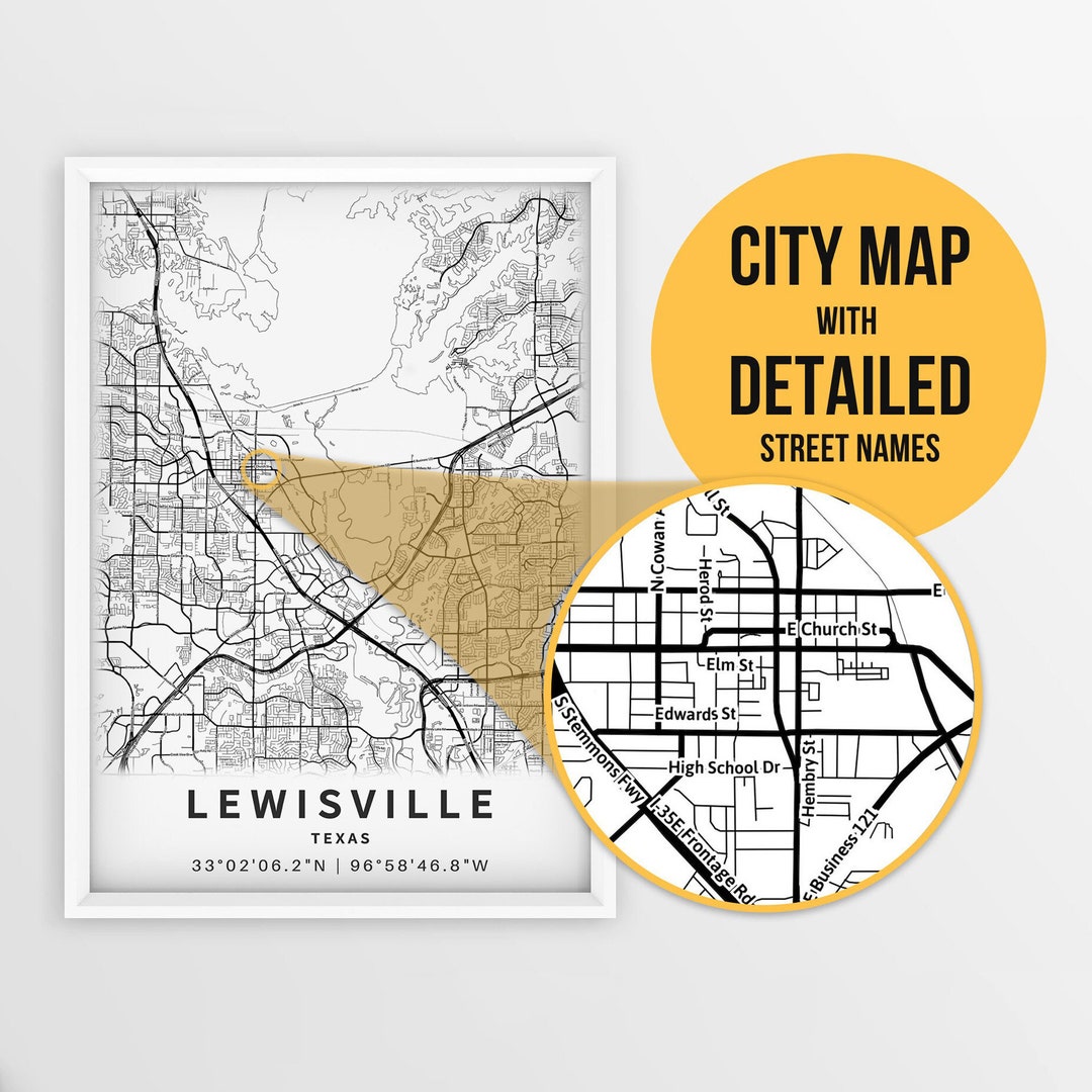 Printable Map of Lewisville, Texas, USA With Street Names - Instant ...