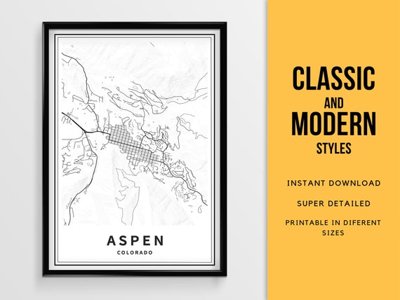 Printable Map of Aspen CO Map Print Colorado USA City Map - Etsy
