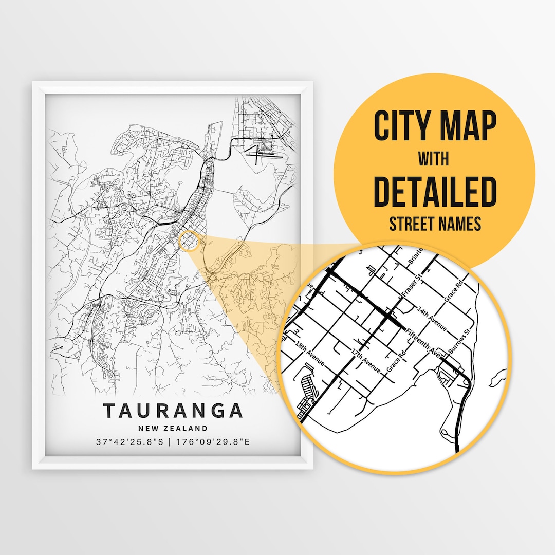 Printable Map of Tauranga, New Zealand With Street Names Instant ...