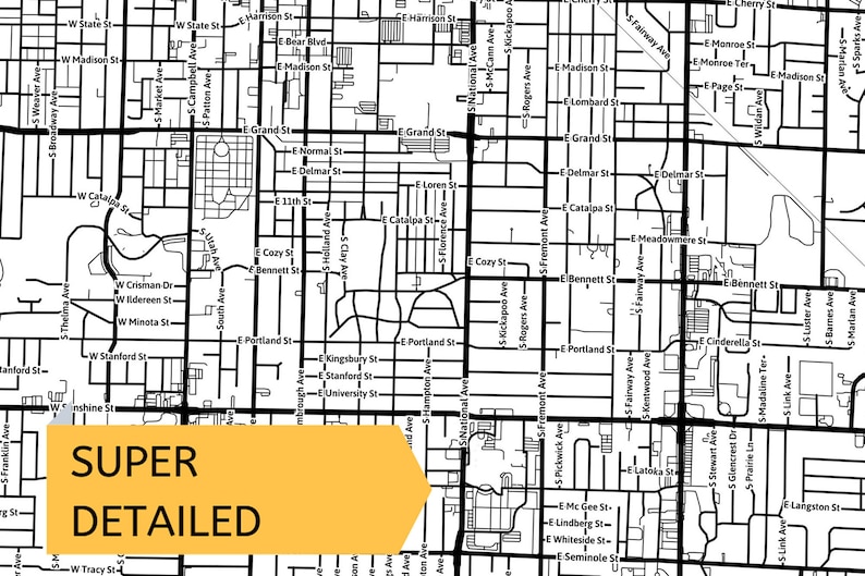 Printable Map of Springfield, Missouri, USA With Street Names - Instant ...