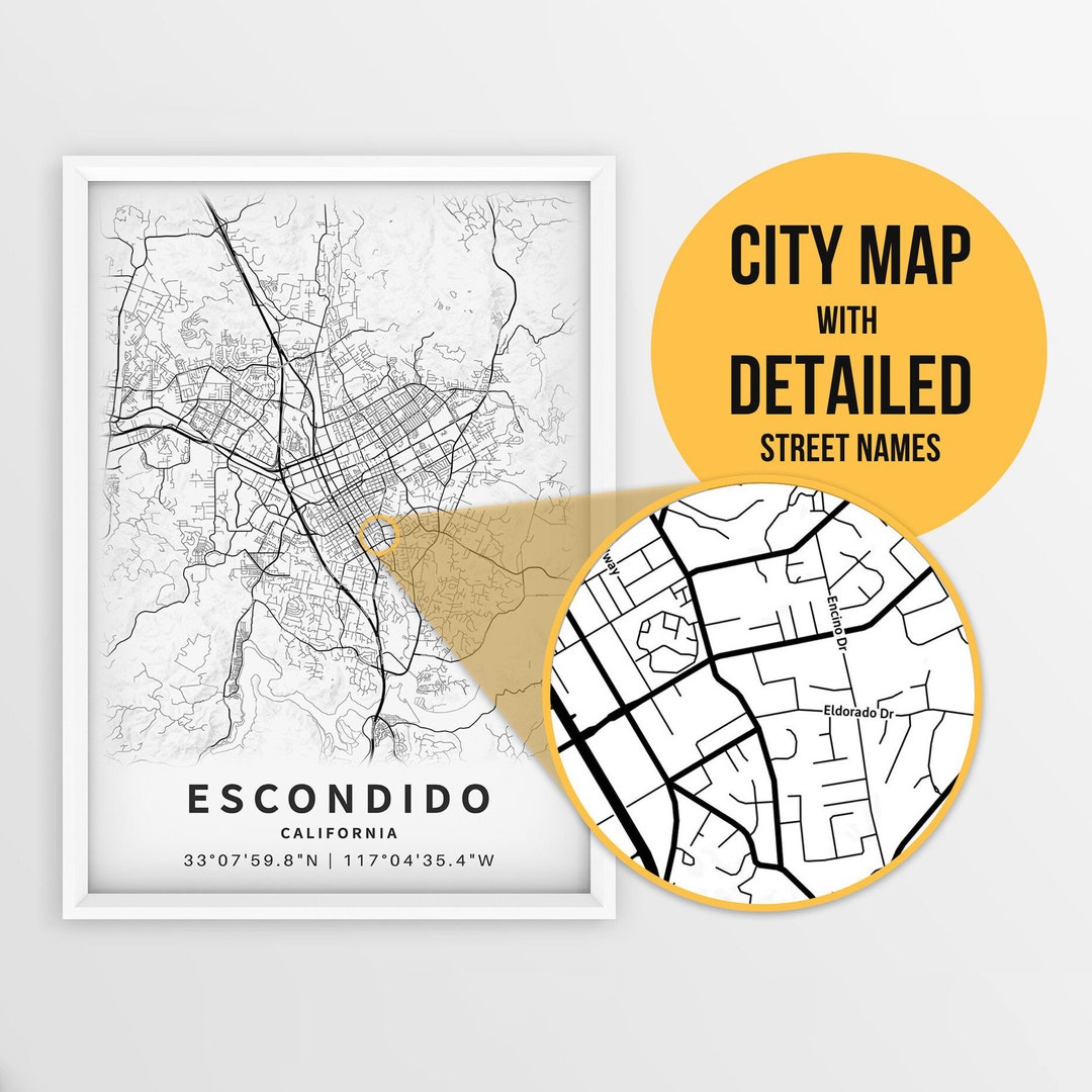 Printable Map of Escondido, California, USA With Street Names - Instant ...