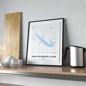 Printable Map of Sam Rayburn Reservoir, Texas - Instant Download \ Lake ...