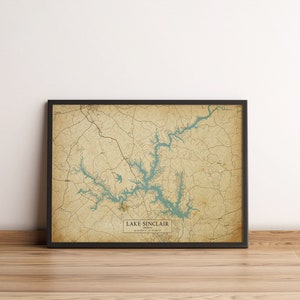 Vintage Style Map of Lake Sinclair, Georgia, USA With City Names ...