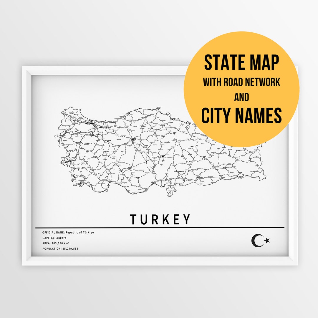 Printable Map of Turkey With City Names and Roads - Instant Download ...