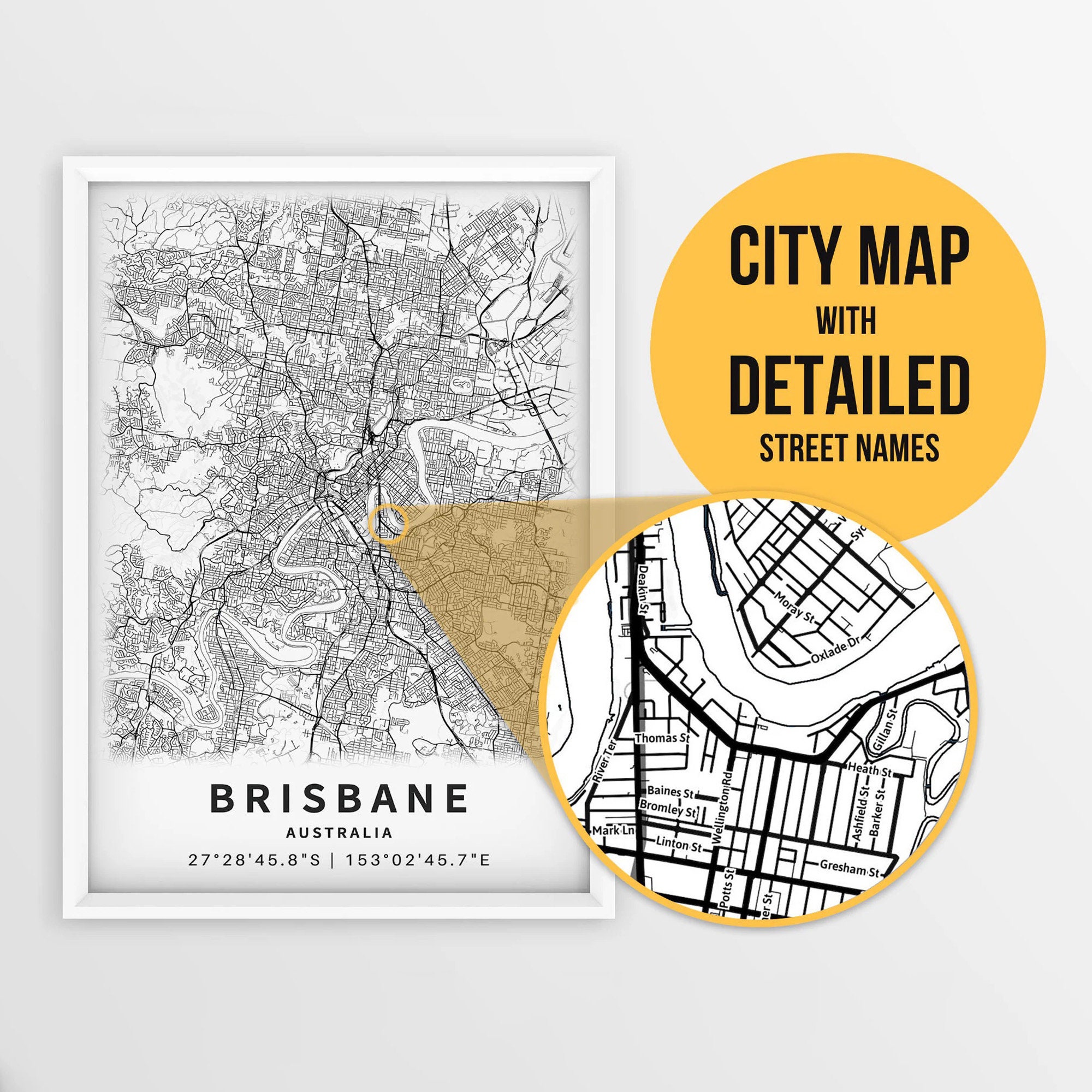 Printable Map of Brisbane, Australia With Street Names - Instant ...