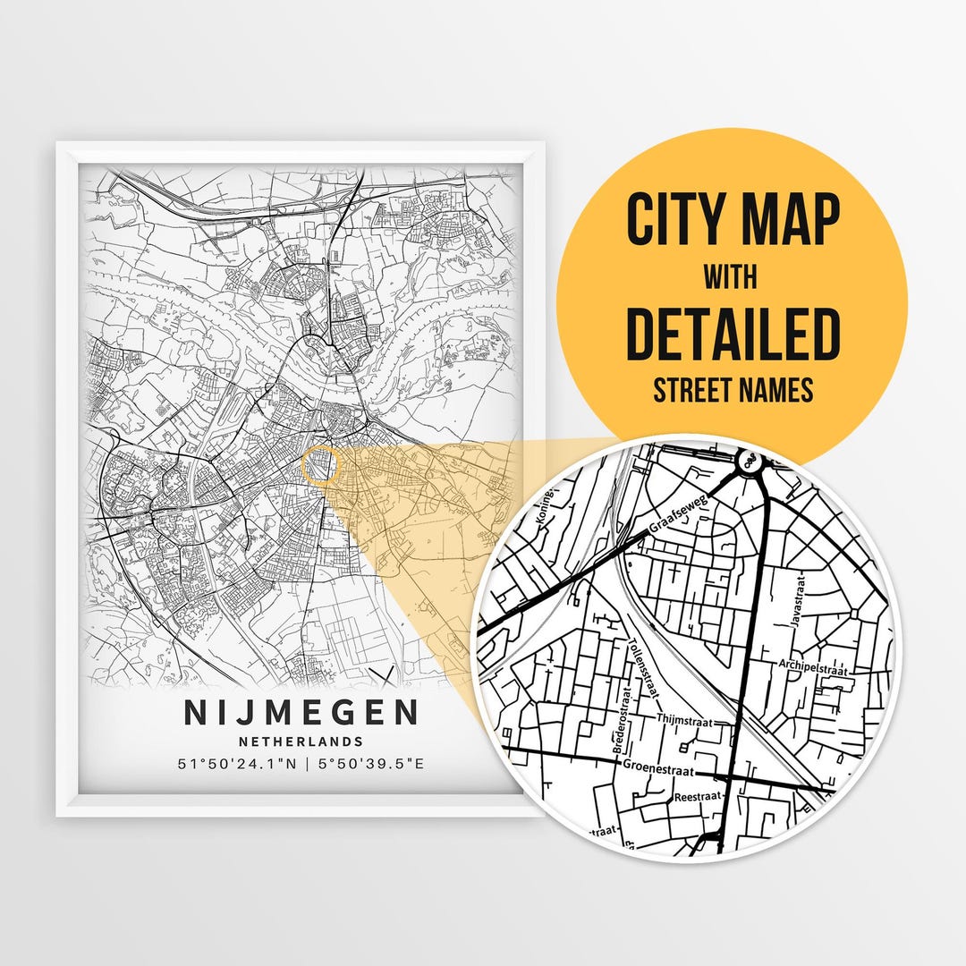 Printable Map of Nijmegen Netherlands With Street Names - Instant ...