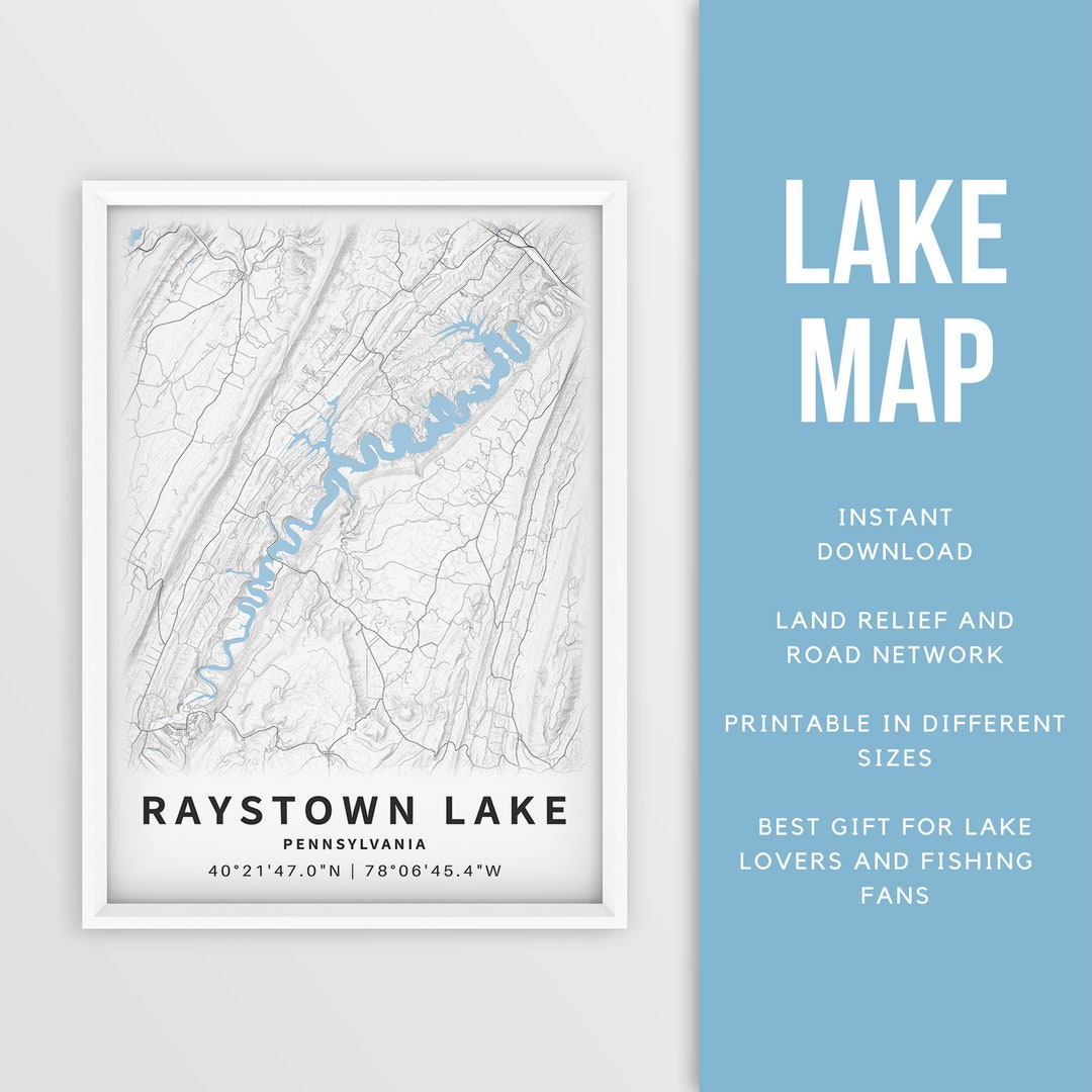 Printable Map Of Raystown Lake Pennsylvania Us Instant Download Lake Map Map Poster Lake House