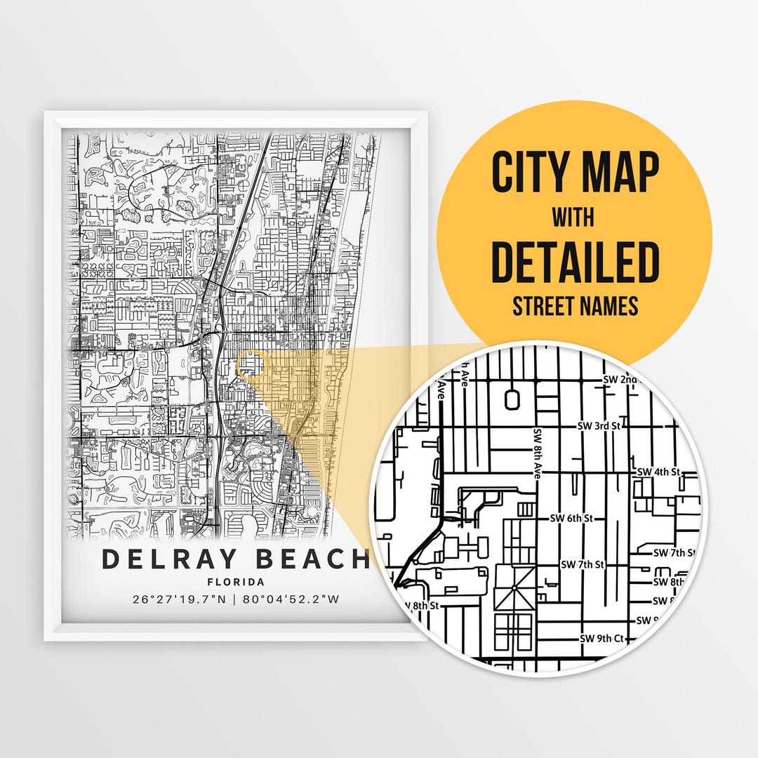 Printable Map of Delray Beach, Florida, USA With Street Names - Instant ...
