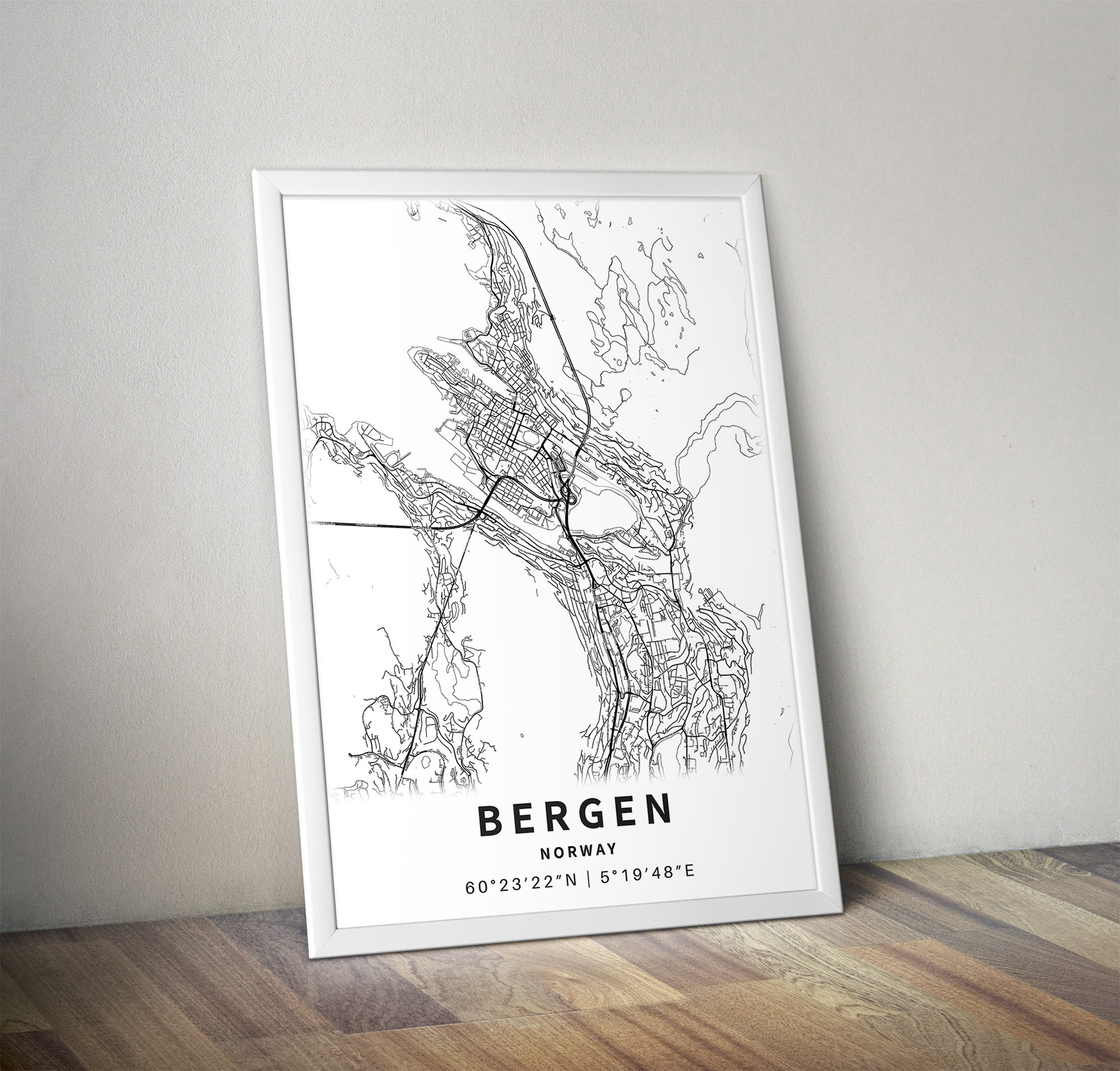 Bergen Norway Map With Street Names, Printable Bergen City Poster ...