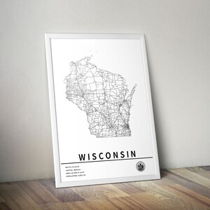 Printable Map of Wisconsin, United States With City Names and Roads ...