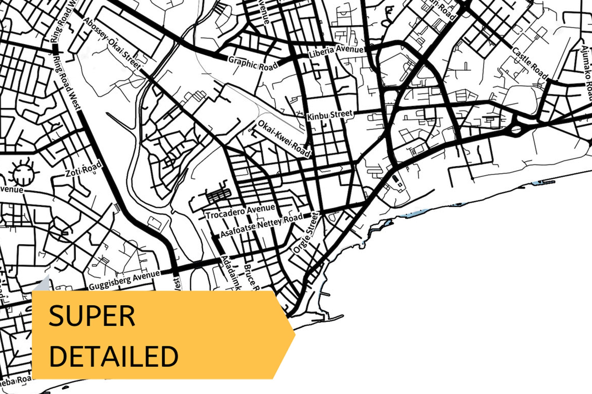 Printable Map of Accra, Ghana With Street Names - Instant Download ...