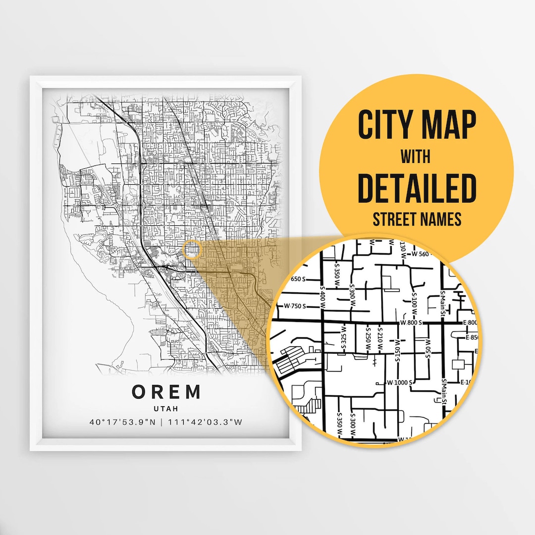 Cartoon Map Of Orem Utah Orem UT Map Print, Utah USA Map Art Poster,
