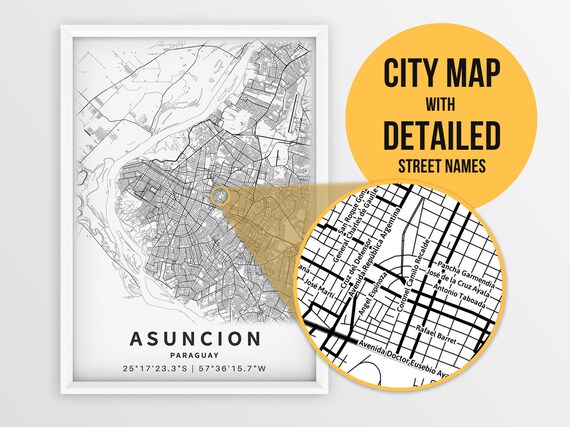 Printable Map of Asuncion Paraguay With Street Names - Etsy
