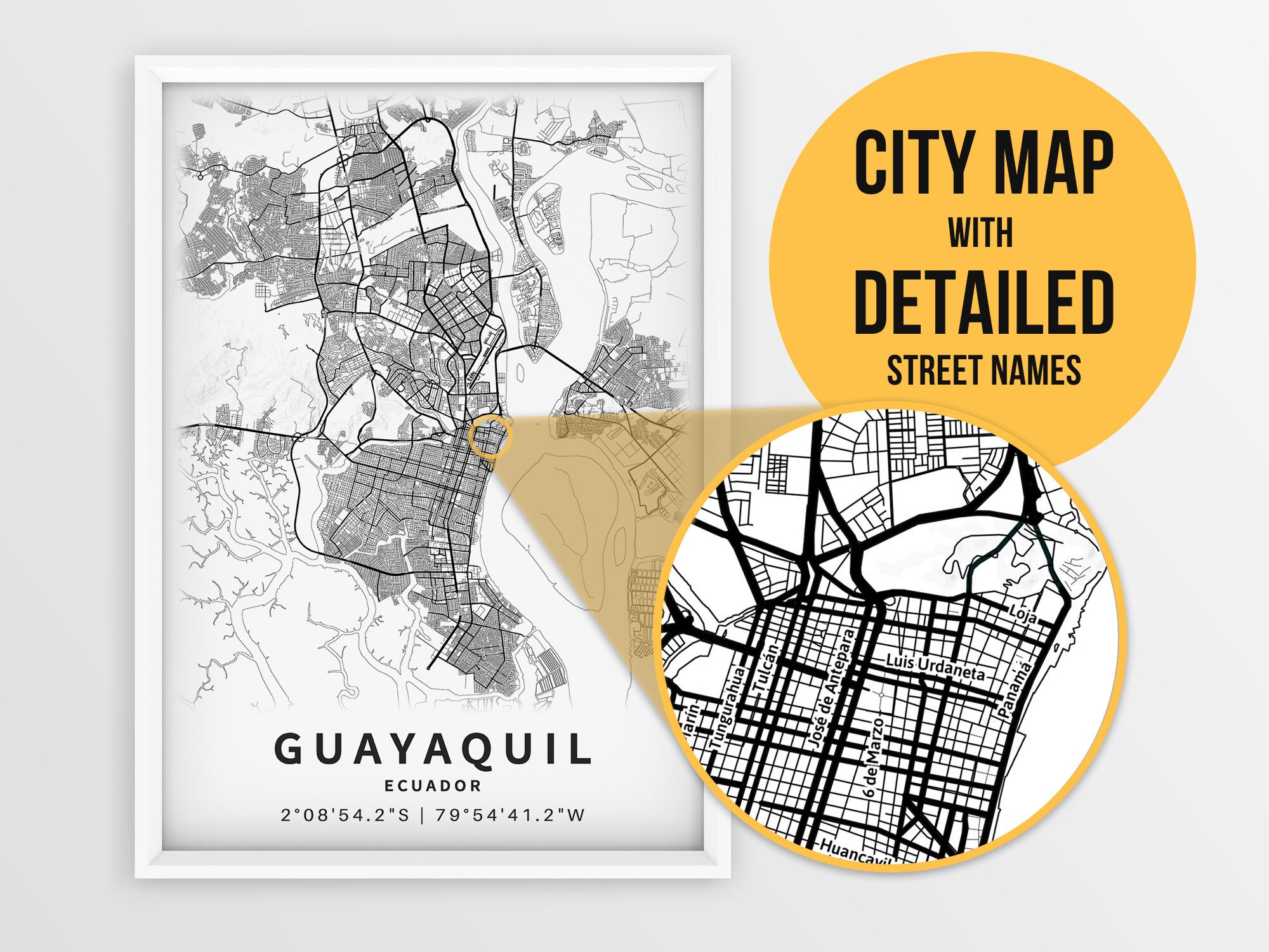 Printable Map of Guayaquil Ecuador With Street Names | Etsy