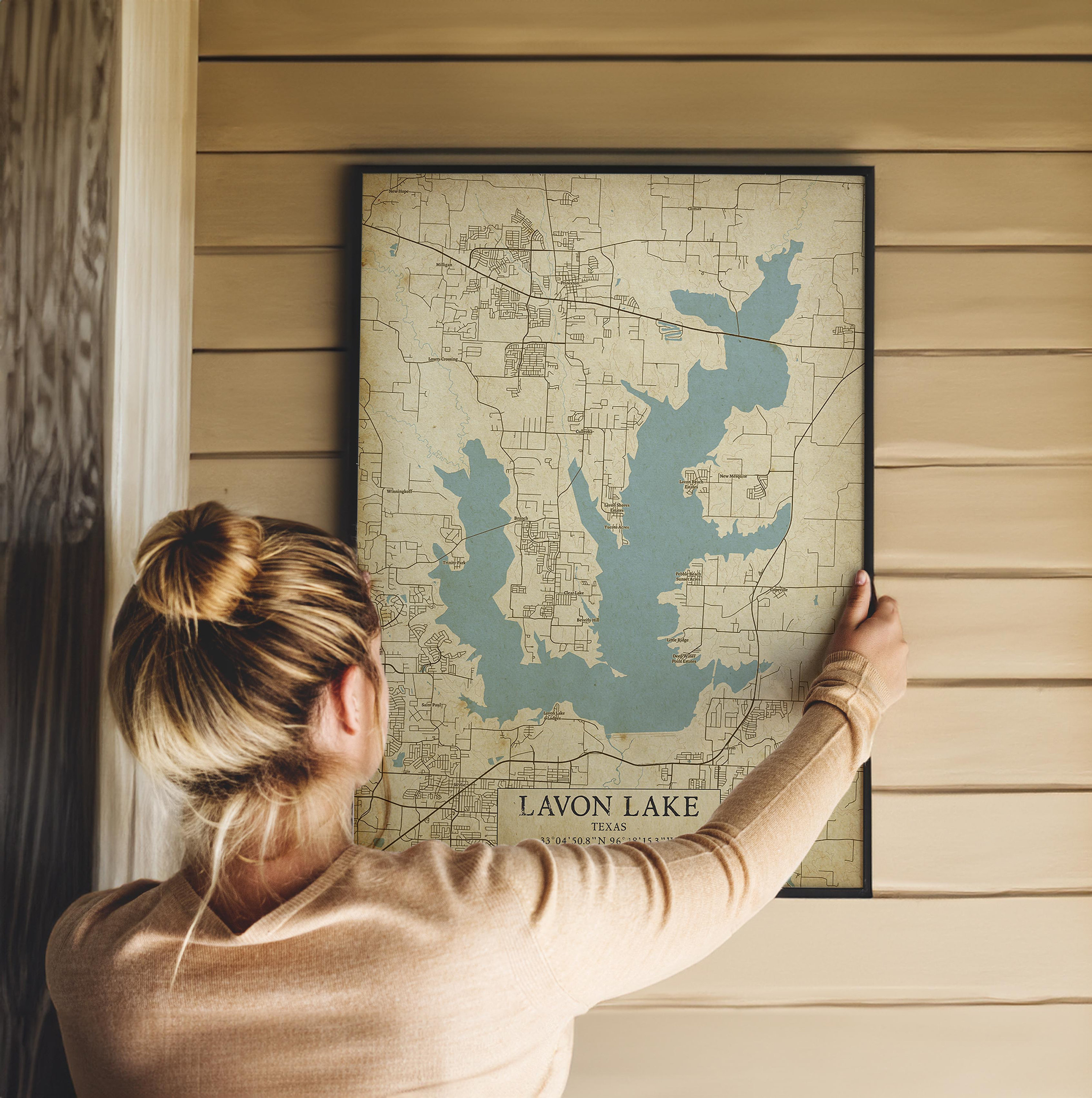 Lavon Lake Vintage Style Map, Printable Texas Lake House Poster ...