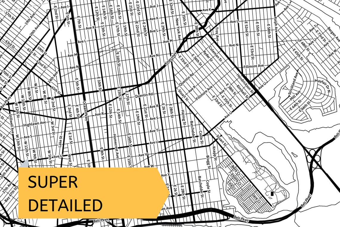 Printable Map of Brooklyn New York City NY United States - Etsy