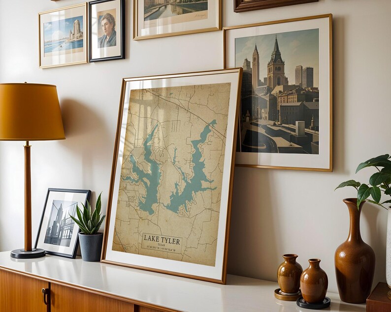 Lake Tyler Vintage Style Map, Printable Texas Lake House Poster ...