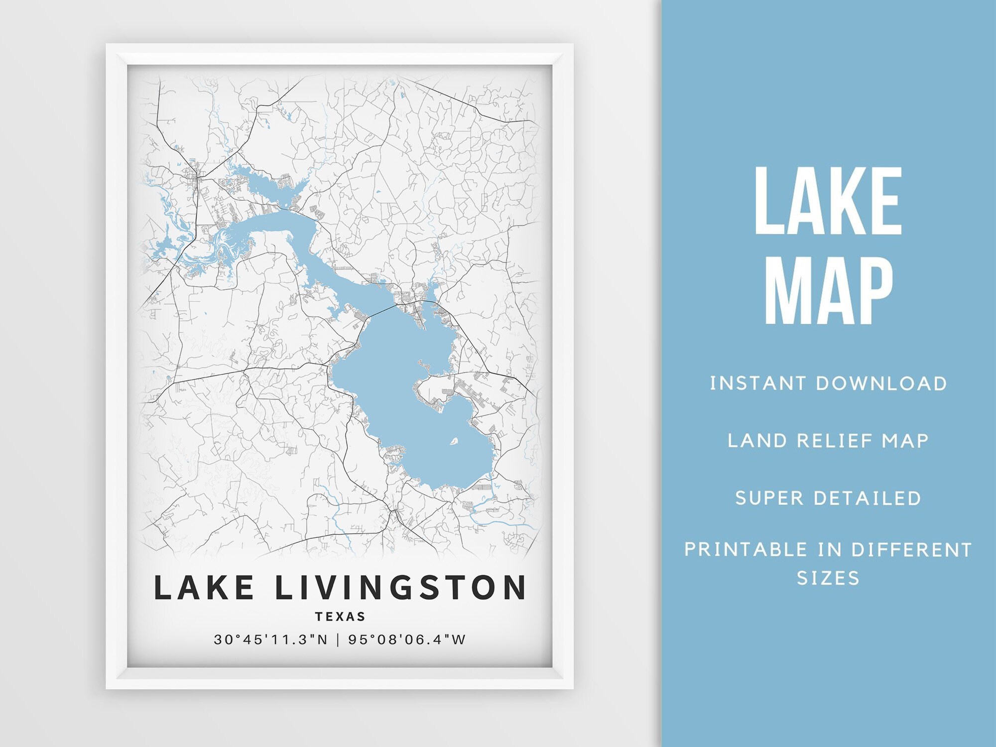 Printable Map of Lake Livingston Texas United States | Etsy