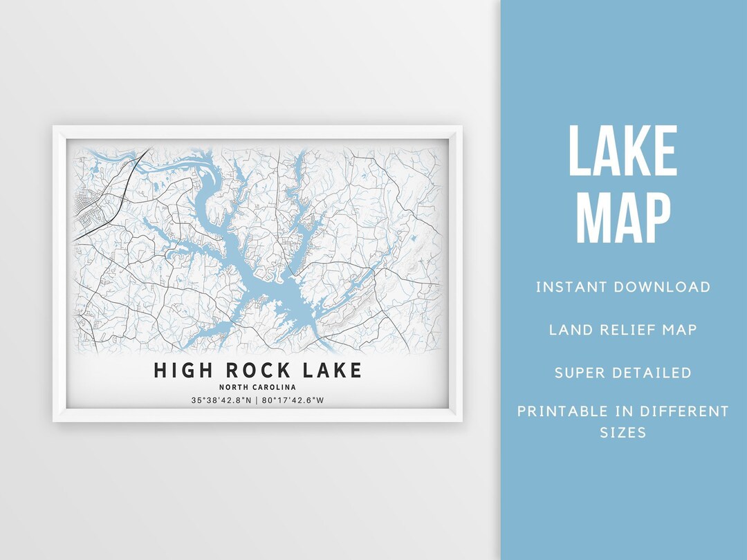 Printable Map of High Rock Lake North Carolina United States - Etsy
