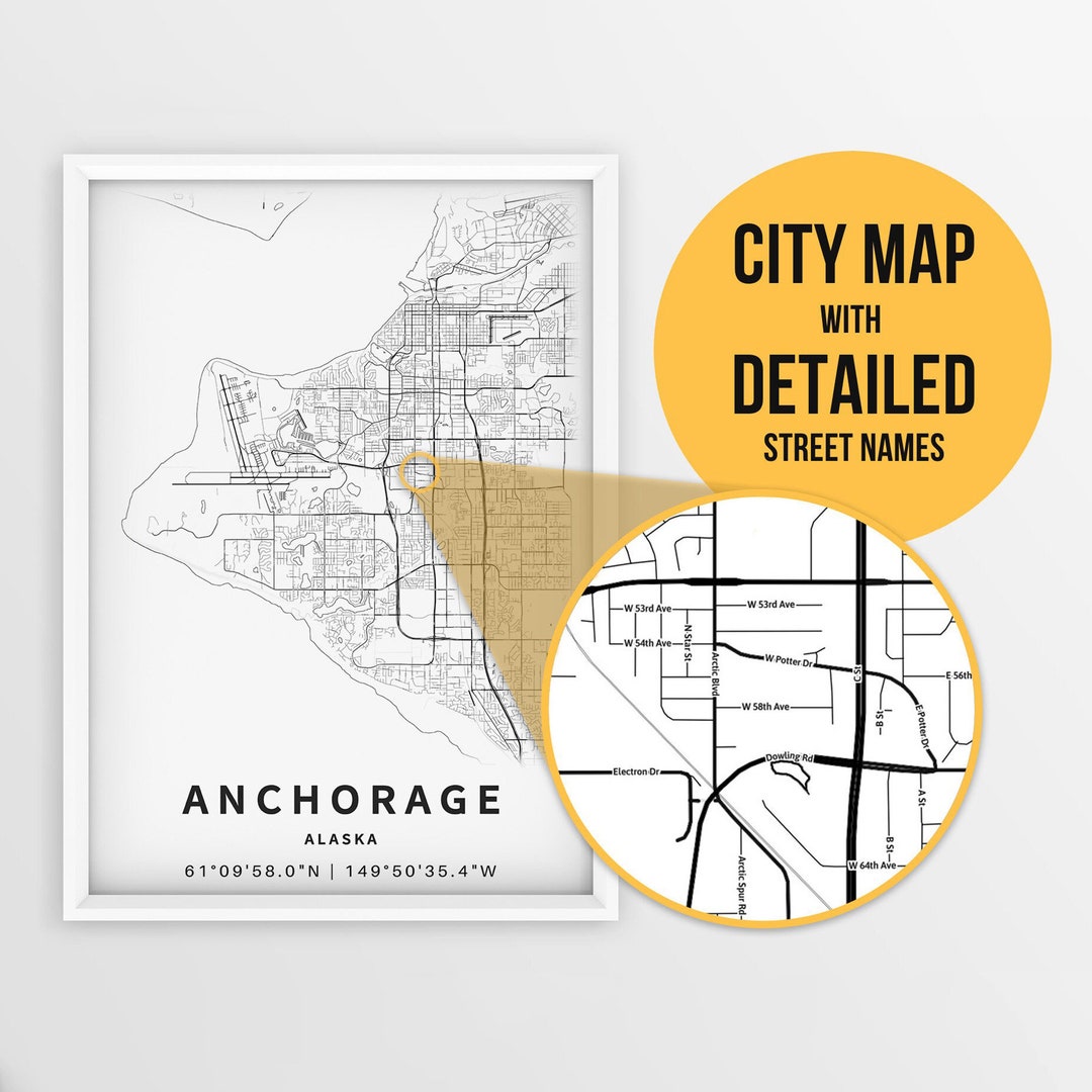 Printable Map of Anchorage, Alaska, USA With Street Names - Instant ...